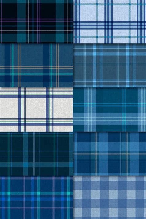 Stylish Blue Plaid Pattern Vector Set Blue Tartan Plaid Background