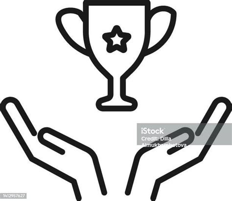 자선 및 자선 개념 얇은 선으로 그려진 고품질 기호 웹 사이트 상점 인터넷 상점 배너 등에 적합합니다 열린 손 위에 잔 안쪽에 별의 선 아이콘 대회에 대한 스톡 벡터 아트