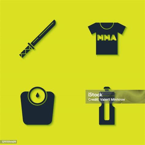 파이트 클럽 Mma 아이콘이 있는 일본 카타나 피트니스 셰이커 욕실 비늘 티셔츠를 설정합니다 벡터 T 셔츠에 대한 스톡 벡터