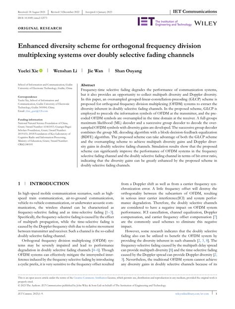 Pdf Enhanced Diversity Scheme For Orthogonal Frequency Division Multiplexing Systems Over