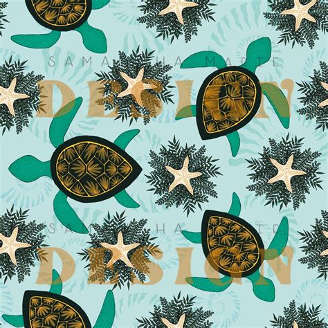 Seamless Pattern Ocean Sea Turtle Seamless File Hand Etsy