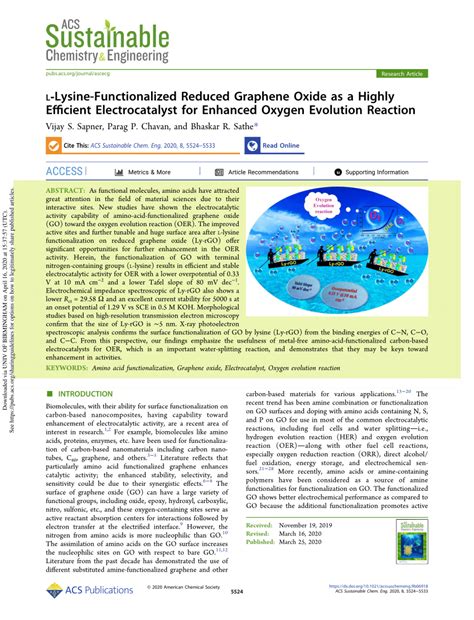 Pdf L Lysine Functionalized Graphene Oxide As Highly Efficient Electrocatalyst For Enhanced