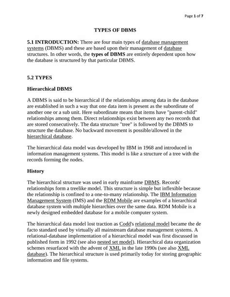 Pdf Types Of Dbms 51 Introduction There Are Four Main Types Systems