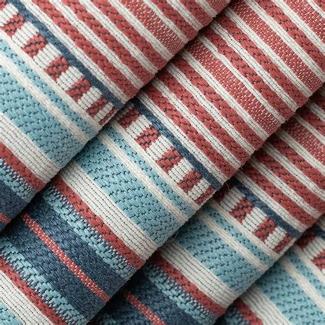 Terrace Poppy Blue And Red And Burgundy Stripe Woven Patterns Upholstery