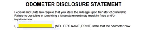 Free Odometer Disclosure Statement Form All 50 States Pdf Word