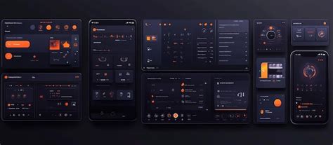 Darkthemed Ui Design Showcasing Various App Interfaces And Controls Premium Ai Generated Image