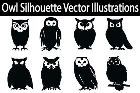 Set Of Owl Silhouettes Black And White Owl Vectors