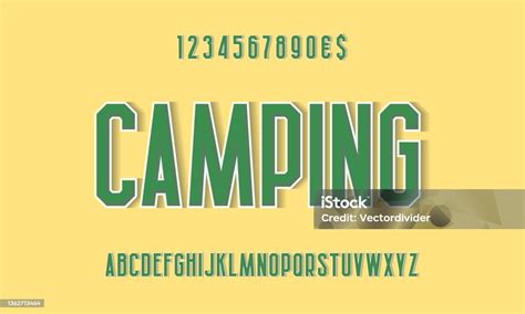 흰색 윤곽선과 그림자와 녹색 알파벳과 숫자를 캠핑 도시 볼륨 디스플레이 글꼴 벡터 격리 영어 알파벳 컴퓨터 글자에 대한 스톡 벡터 아트 및 기타 이미지 Istock