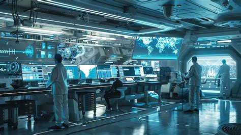 A Futuristic Laboratory With Scientists Working On A Project Involving