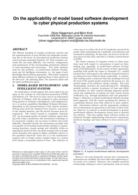 Pdf On The Applicability Of Model Based Software Development To Cyber Physical Production Systems