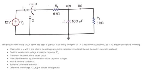 solved the switch shown in the circuit below has been in