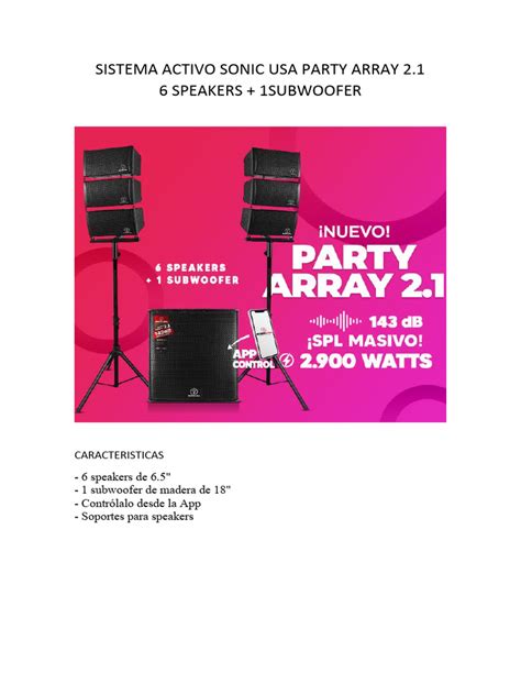 Sistema Activo Sonic Usa Party Array 2 Caractersiticas Pdf