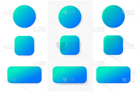 阴影。矩形，正方形和圆形阴影在3种不同的风格的ui和ux。呼叫行动按钮和cta与明亮的蓝色梯度。