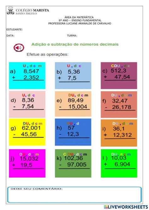 Adição E Subtração De Números Decimais Exercícios — Saedu