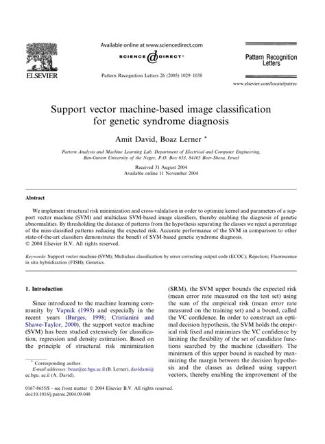 Pdf Support Vector Machine Based Image Classification For Genetic Syndrome Diagnosis