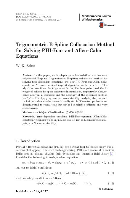 Pdf Trigonometric B Spline Collocation Method For Solving Phi Four