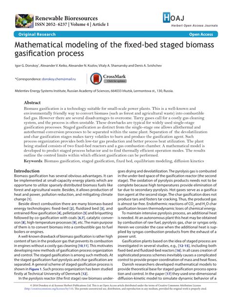 Pdf Mathematical Modeling Of The Fixed Bed Staged Biomass