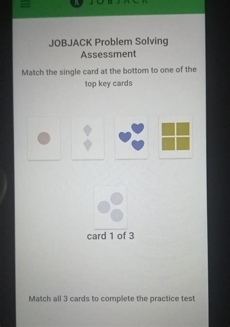 Solved π Jobjack Problem Solving Assessment Match The Single Card At The Bottom To One Of The