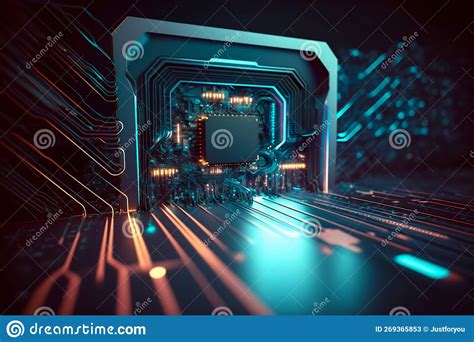 Cyber Space Connection Technology Computer Background With Chipset Central Processor Generative