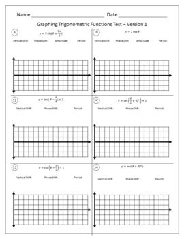 Graphing Trigonometric Functions Tests Editable Assessments TPT