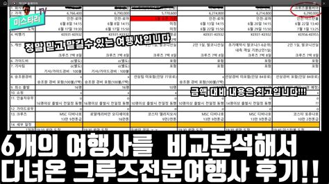 크루즈여행을 위해 6개 여행사를 비교 분석하여 선택한 크루즈 전문 여행사 의 냉정한 여행후기 Youtube