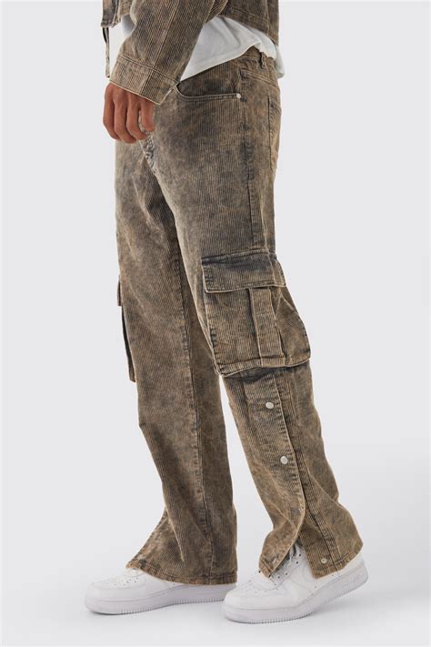 relaxed acid wash cord cargo popper hem pants in 2024 how to hem
