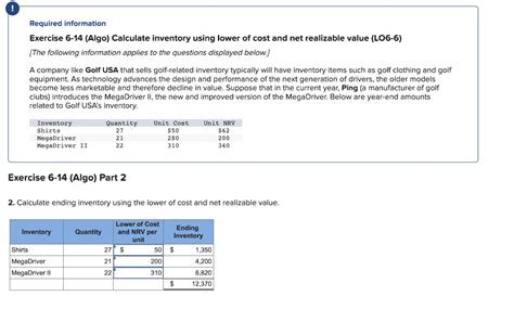 solved exercise 6 14 algo calculate inventory using lower