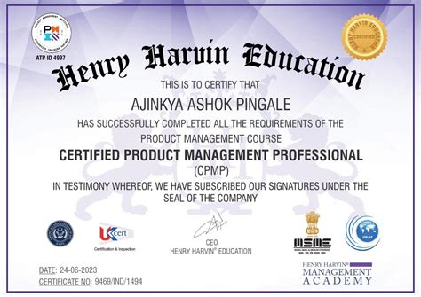 Completed Product Management Professional Certification At Henry Harvin