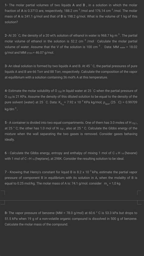 Solved The Molar Partial Volumes Of Two Liquids A And B Chegg