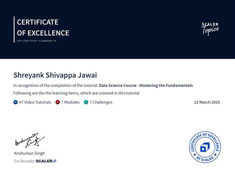 Data Science Datascience Scaler Certificateofexcellence Upskilling… Shreyank Jawai