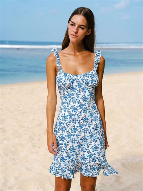 Blue Floral Ruffled Beach Dress And Reviews Blue Sustainable Beach