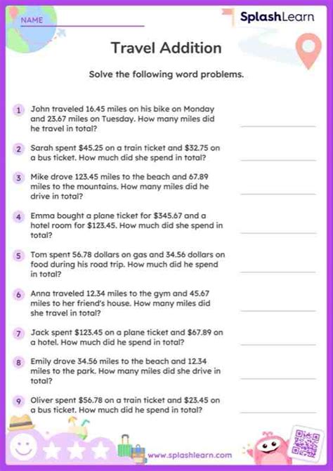 5th Grade Math Decimal Addition Word Problems Worksheets Free