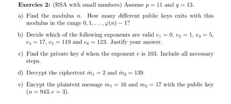 Exercies 2 Rsa With Small Numbers Assume P 11