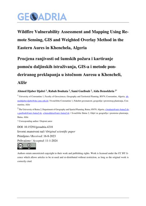 Pdf Wildfire Vulnerability Assessment And Mapping Using Remote Sensing Gis And Weighted