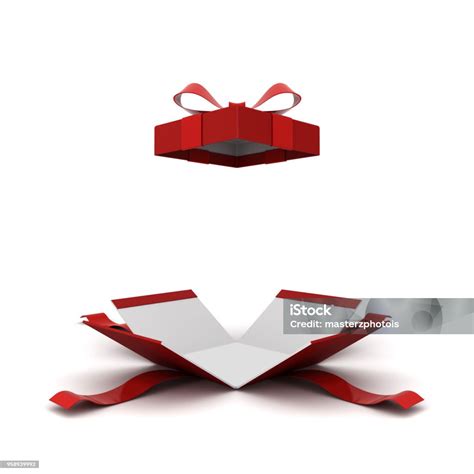 오픈 선물 상자 빨간 현재 박스와 레드 리본 활 그림자에 고립 된 흰색 배경 3 차원 렌더링 0명에 대한 스톡 사진 및 기타 이미지 Istock