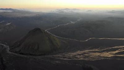 Aerial View Of Maelifell Volcano And Icelandic Landscape At Sunset