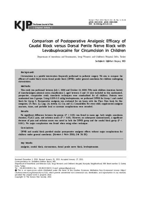 Pdf Comparison Of Postoperative Analgesic Efficacy Of Caudal Block Versus Dorsal Penile Nerve