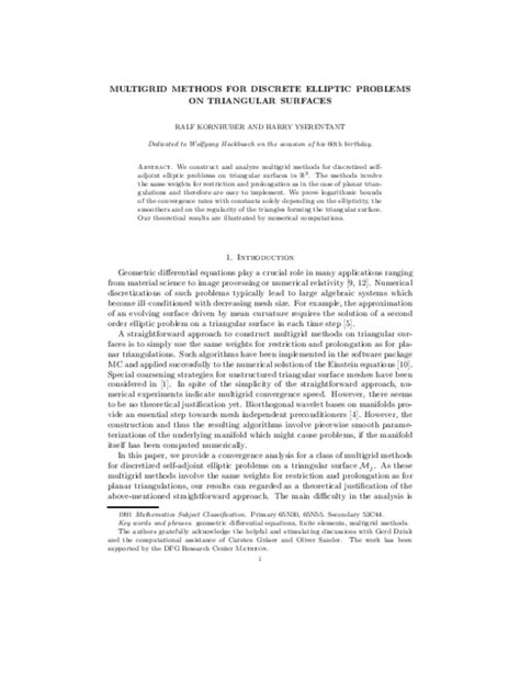 Pdf Multigrid Methods For Discrete Elliptic Problems On Triangular