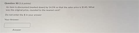 solved question 30 1 6 ﻿points an item is discounted