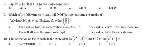 solved 8 express log8 log10 log2 as a single logarithm log