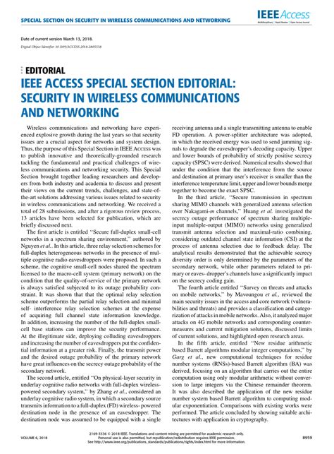 Pdf Ieee Access Special Section Editorial Security In Wireless