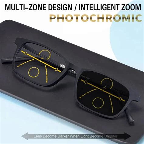 Titanium Progressive Photochromic Multifocal Reading Glasses Sunray