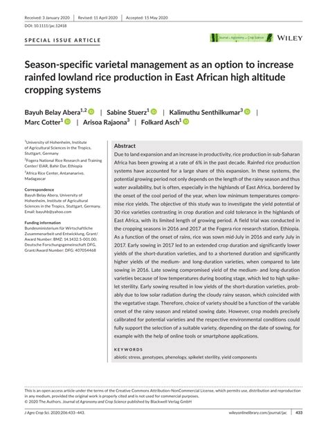 Pdf Season‐specific Varietal Management As An Option To Increase Rainfed Lowland Rice