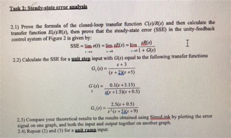 Solved Task Steady State Error Analysis Prove The Chegg