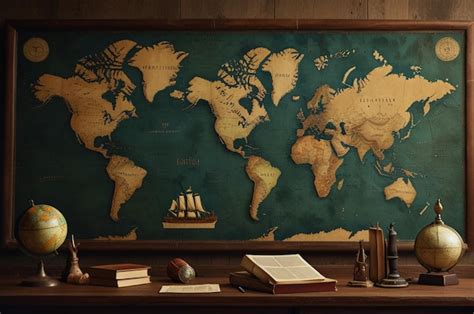 History Classroom Background With World Maps And Historical Artifacts Premium Ai Generated Image
