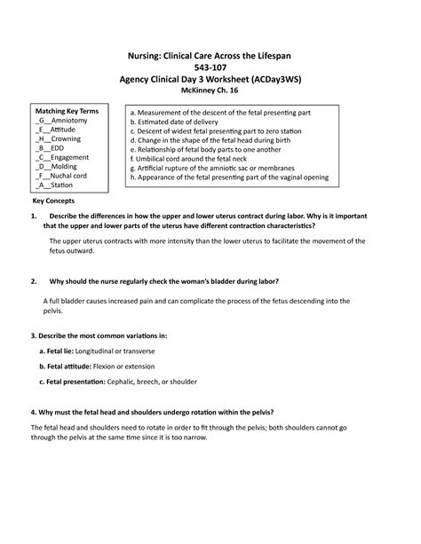 Wrksht 3 Intrapartum C 107 Clinical Worksheets Nursing Clinical