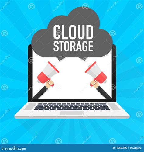 Concepts Cloud Storage Laptop On Blue Background Synchronization And Storage Of Data Stock