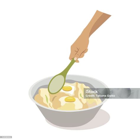 조리법 요리 과정 다이어그램 요리 수업 간판 건강한 영양 마라톤 소셜 네트워크를위한 숟가락과 재료를 혼합하는 벡터 플랫 일러스트 레이 션 만들기에 대한 스톡 벡터 아트 및