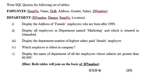 Solved Write Sql Queries For Following Set Of Tables