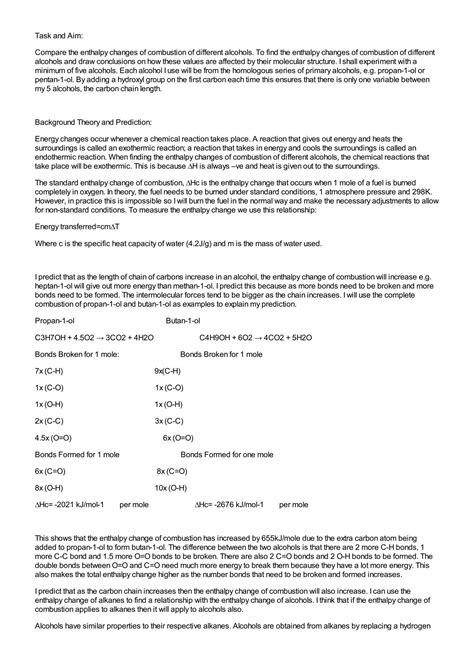 SOLUTION Compare The Enthalpy Changes Of Combustion Of Different